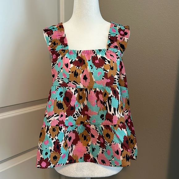 THML | Tops | Nwt Thml Turquoise Floral Printed Flutter Babydoll Top S ...